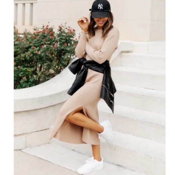 Wayf | Dresses | New Wayf Hollie Bff Collection Camel Tan Sweater Dress ...